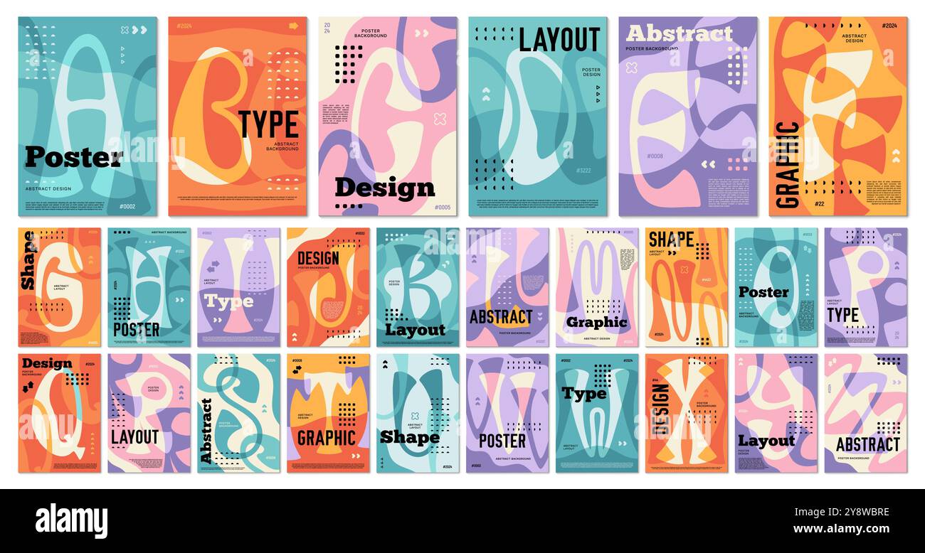 Groovy psychedelic alphabet typography book covers and poster templates ...