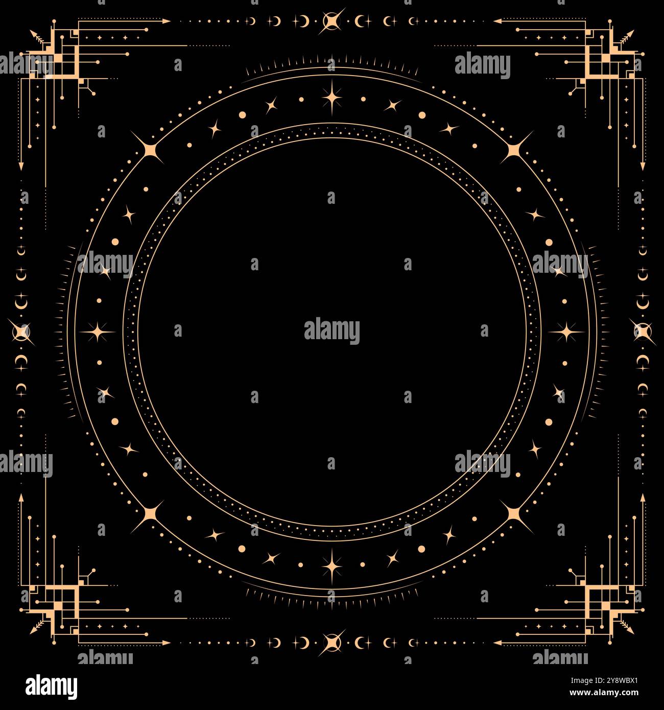 Mystic celestial square frame with golden line border and magic ...