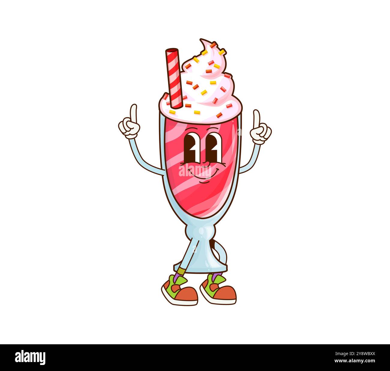 Cartoon fast food milkshake groovy character. Junk cafe snack, takeaway ...