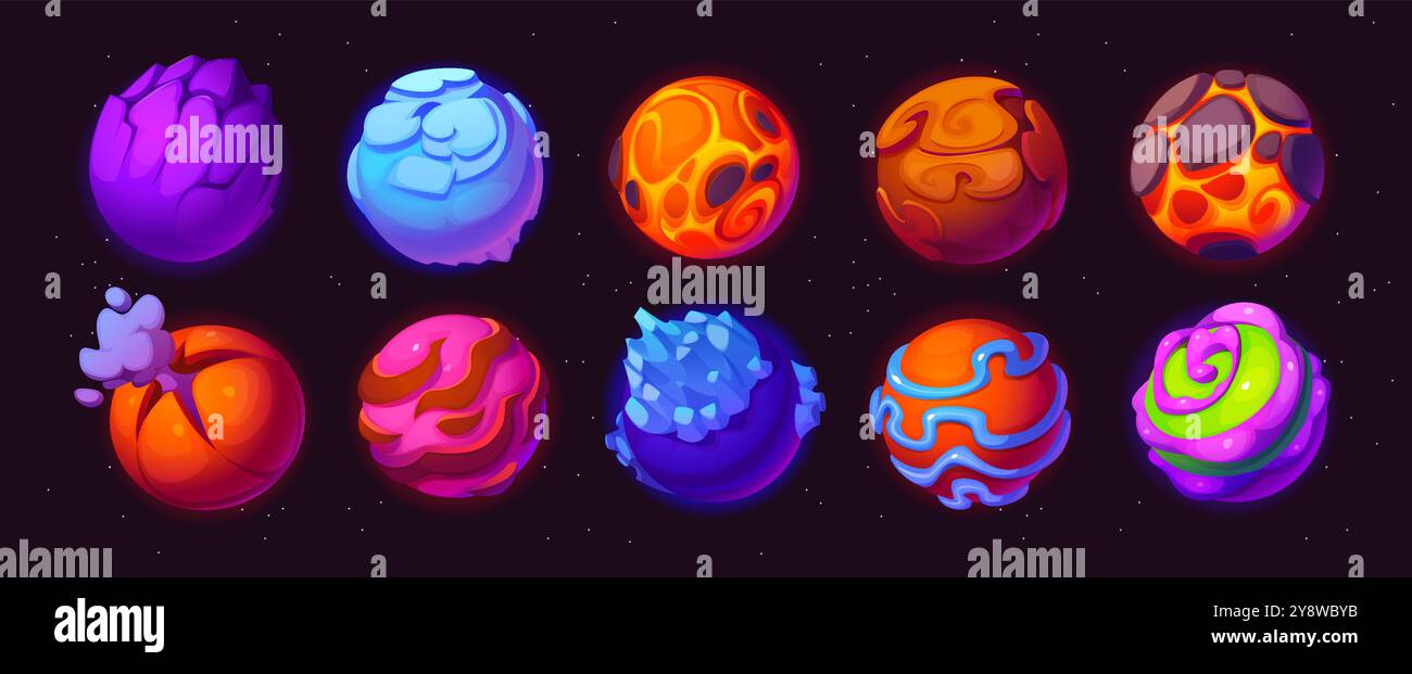 Game asset of cartoon fantasy alien galaxy space planets. Vector ...