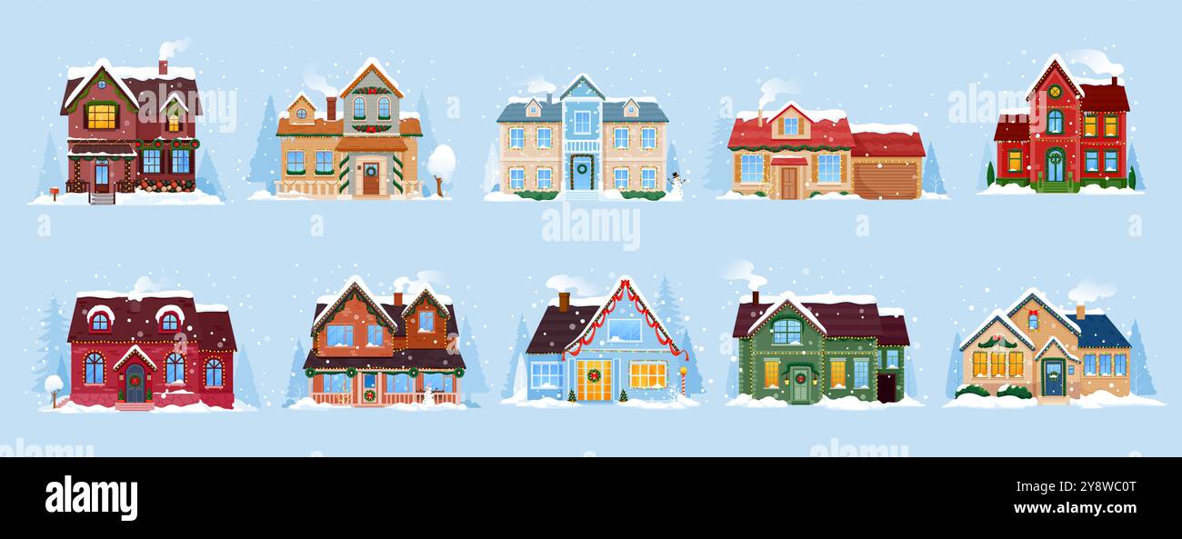Christmas winter house facade exteriors and home building with snowy ...