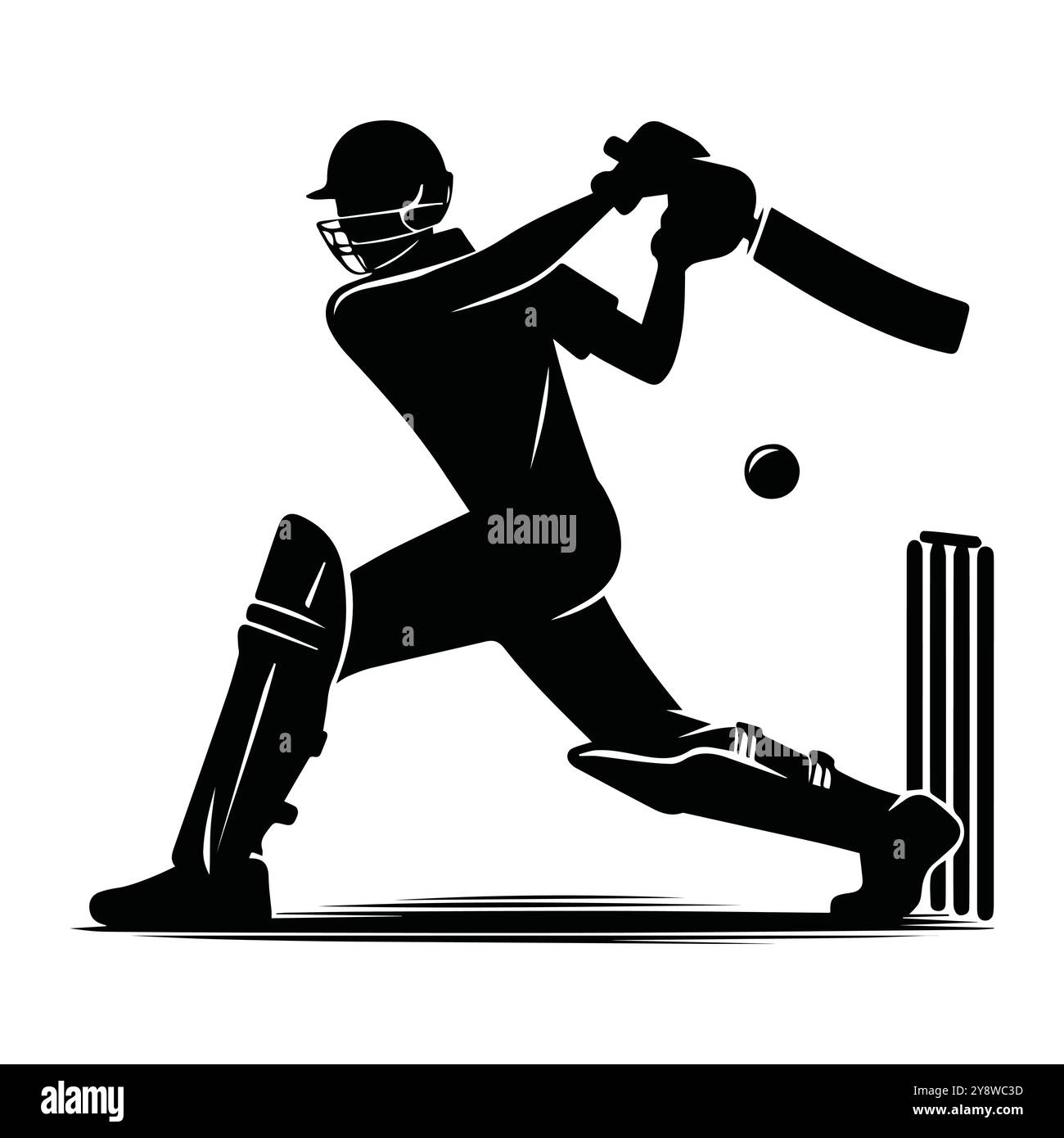 Black and white illustration capturing a cricket player in action ...