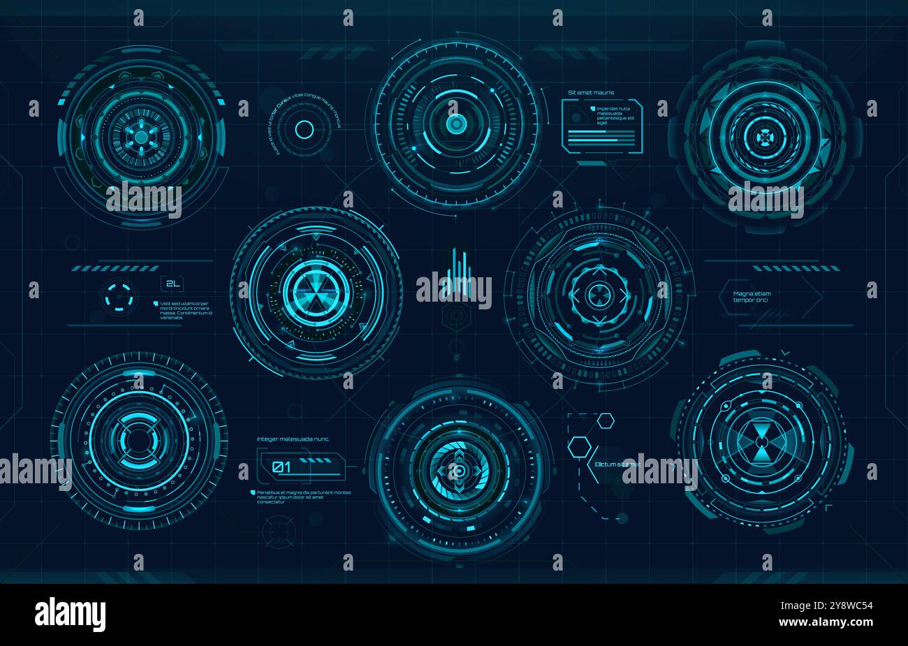 Circular graph bars and futuristic digital HUD elements of Sci Fi UI ...