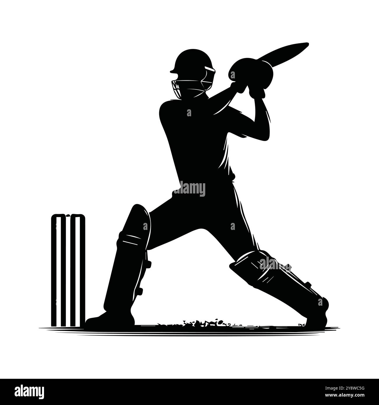 Black and white illustration capturing a cricket player in action ...