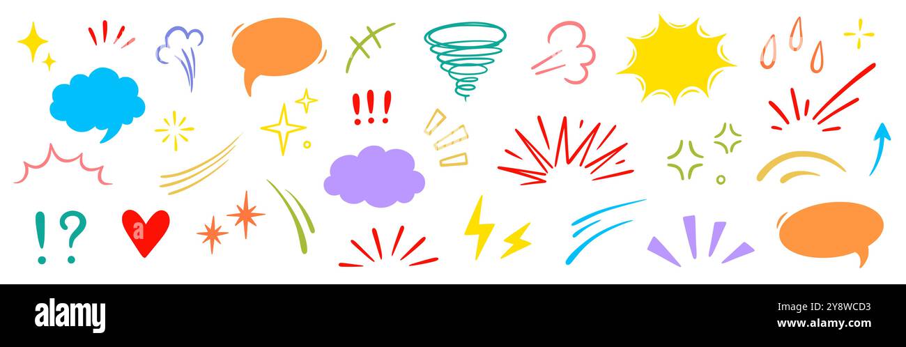 Comic cartoon effect cute element set. Comic speech bubble, emoji ...