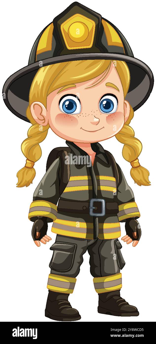 Cartoon girl dressed as a firefighter Stock Vector Image & Art - Alamy