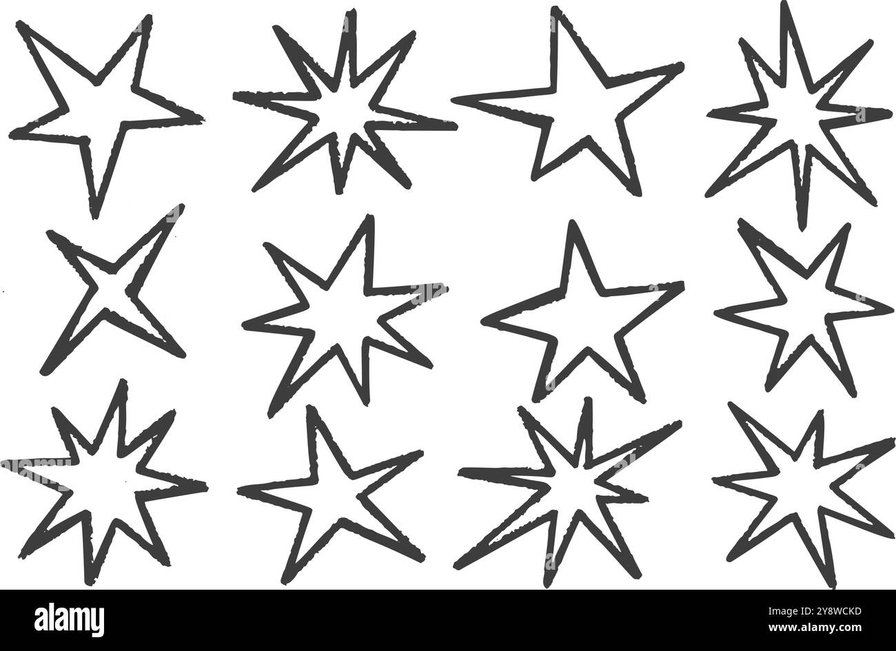 Random star shapes. Abstract hand drawn crayon irregular black elements ...