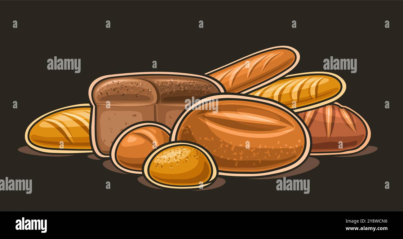 Vector logo for Fresh Bread, horizontal poster with cartoon design ...