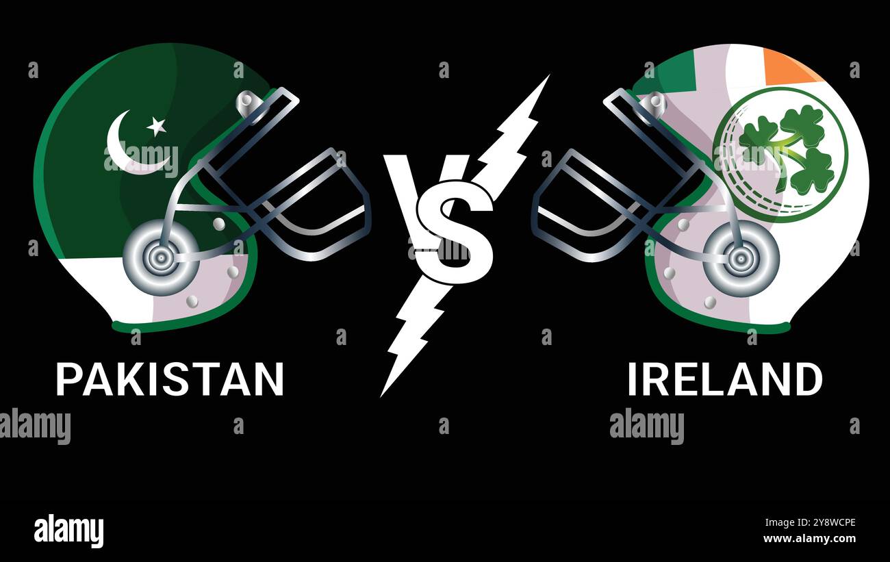 Pakistan vs Ireland 3D Illustration: Vector Flags & Cricket Helmet ...