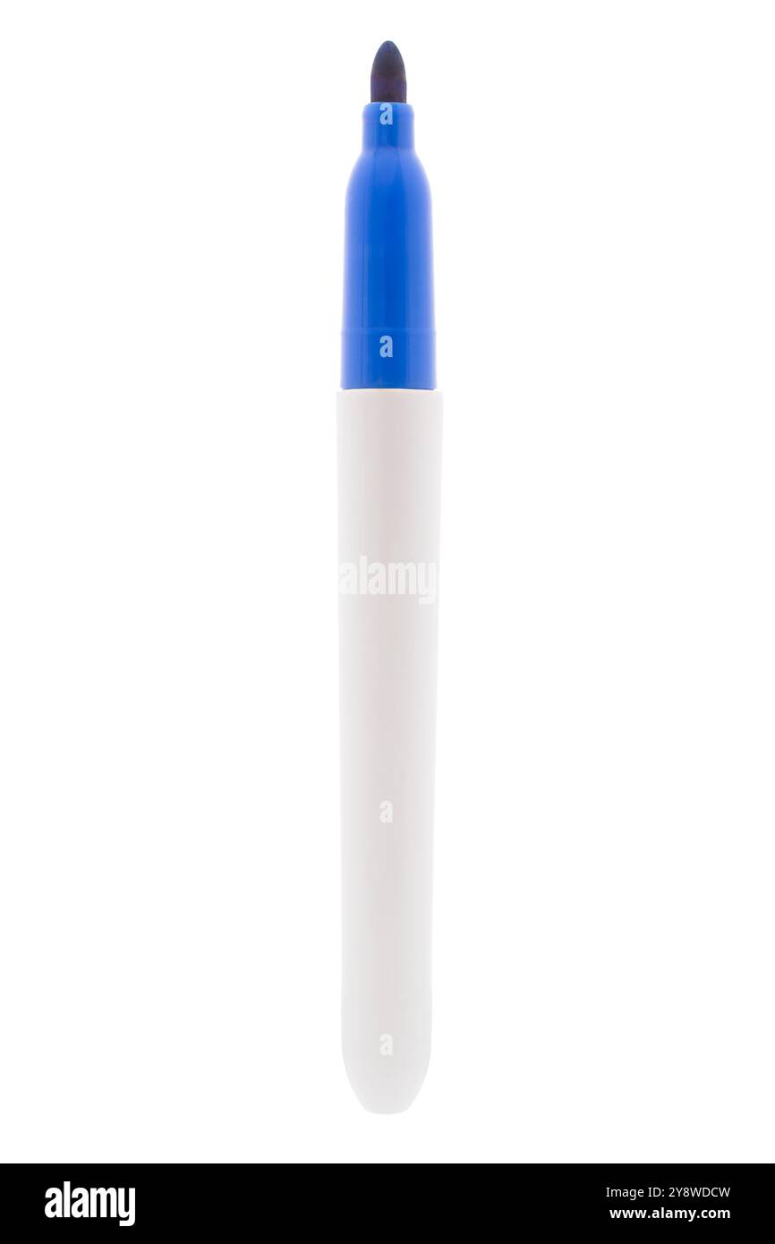 Blue permanent marker on white background Stock Photo - Alamy