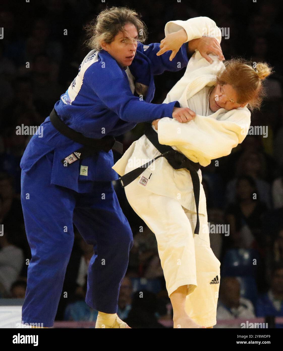 Paula Karina GOMEZ of Argentina (white) wins bronze vs Priscilla GAGNE of Canada (blue) in the ...