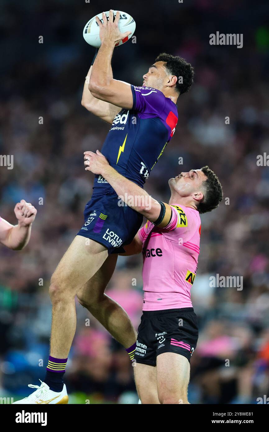 Sydney, Australia, 6 October, 2024. Xavier Coates of the Storm catches ...