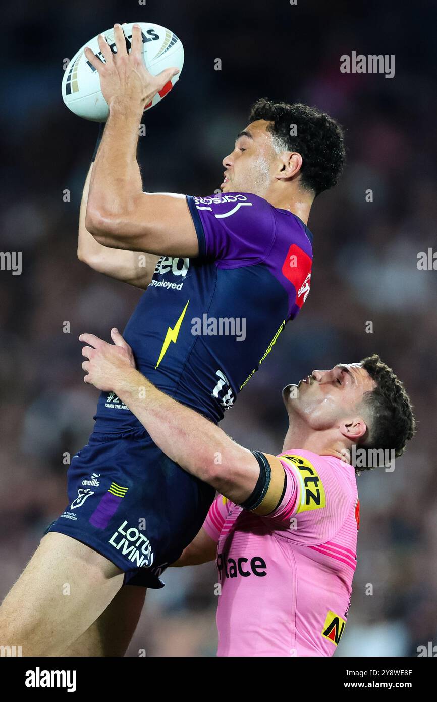 Sydney, Australia, 6 October, 2024. Xavier Coates of the Storm catches ...