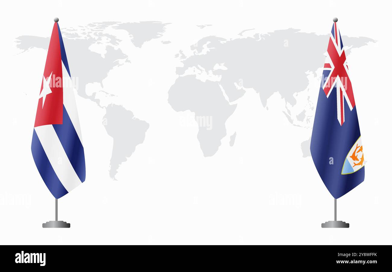 Cuba and Anguilla flags for official meeting against background of ...