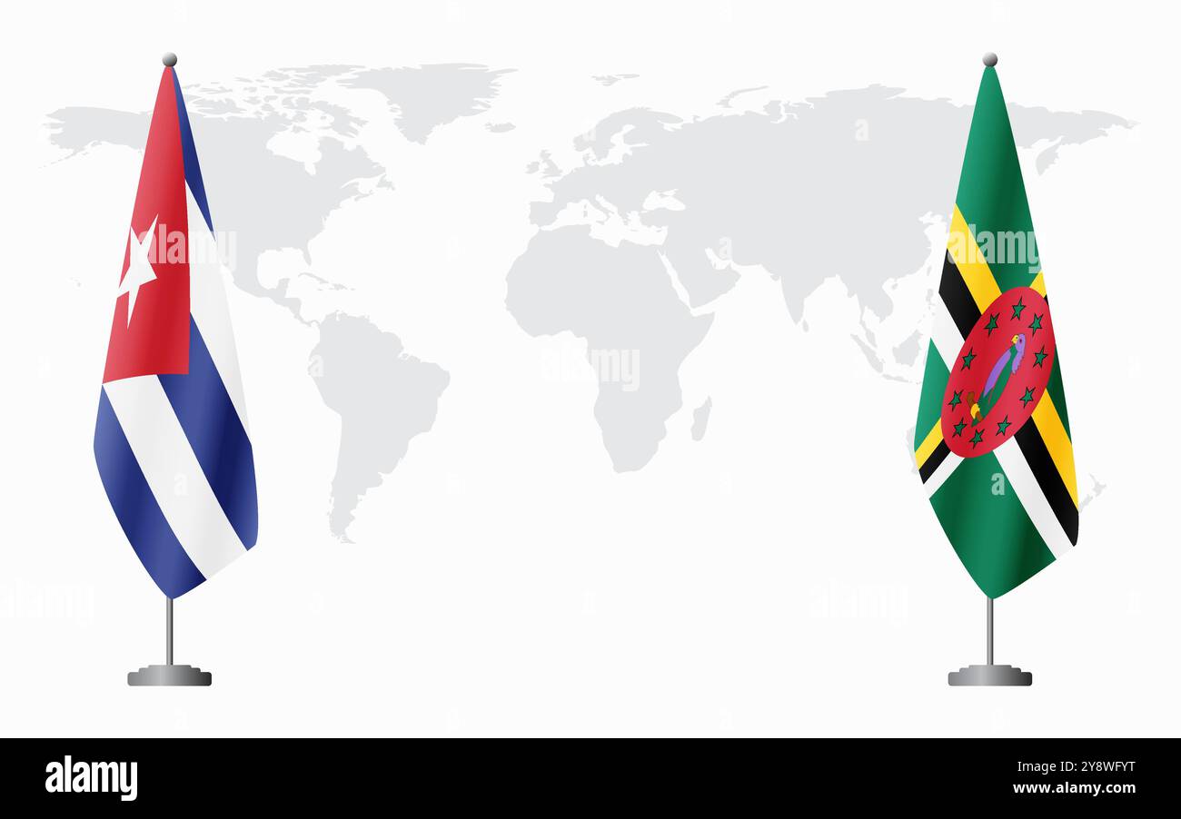 Cuba and Dominica flags for official meeting against background of ...