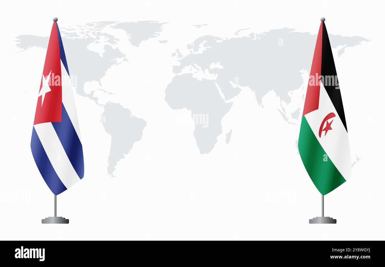 Cuba and Sahrawi Arab Democratic Republic flags for official meeting ...
