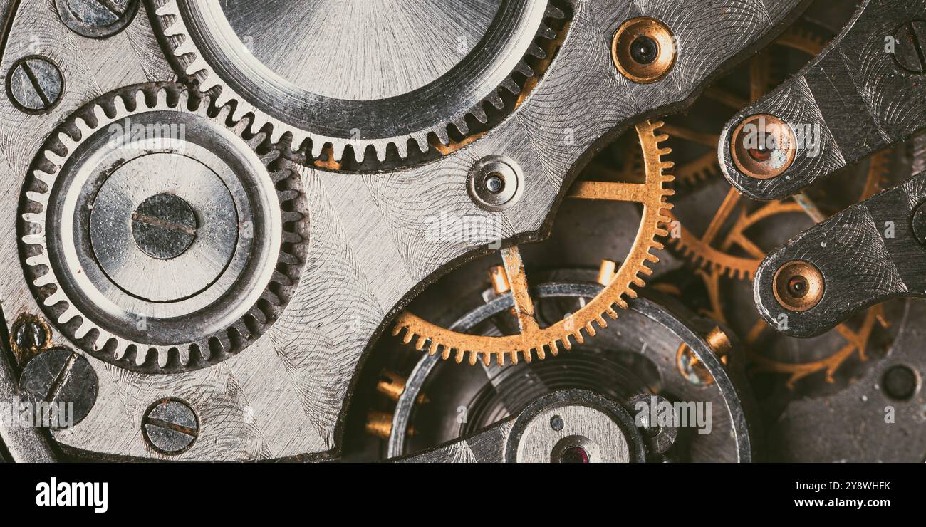 Close-Up Of Old Clock Watch Mechanism. Retro Clockwork Watch With ...