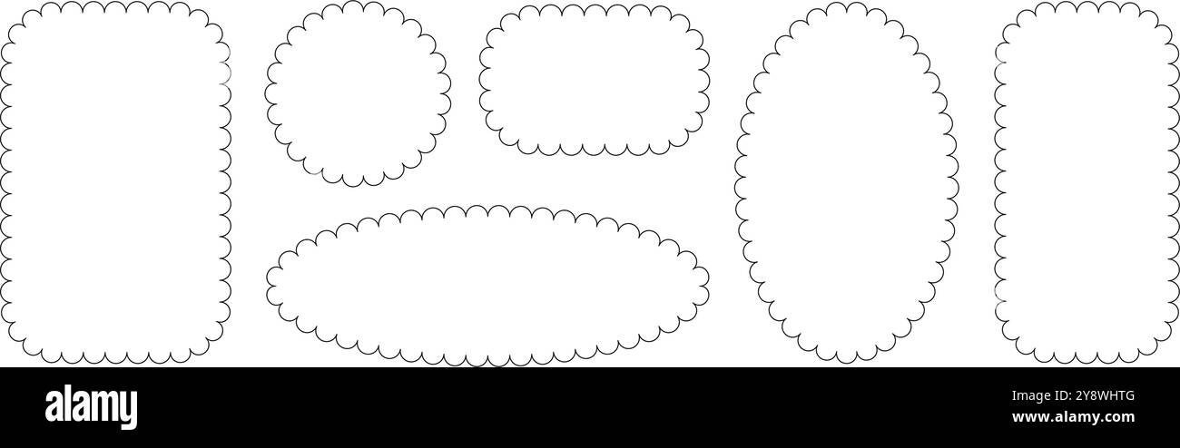 Circle and square scalloped frames. Scalloped edge rectangle and ellipse shapes. Simple label ...