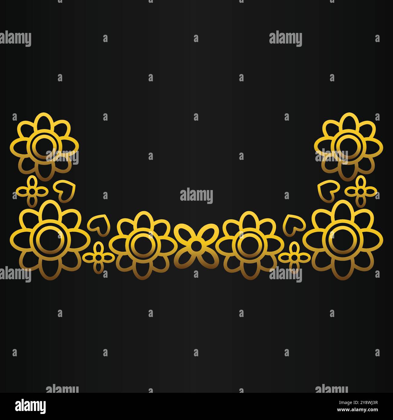 gold outline flower frame decoration design isolated on black ...