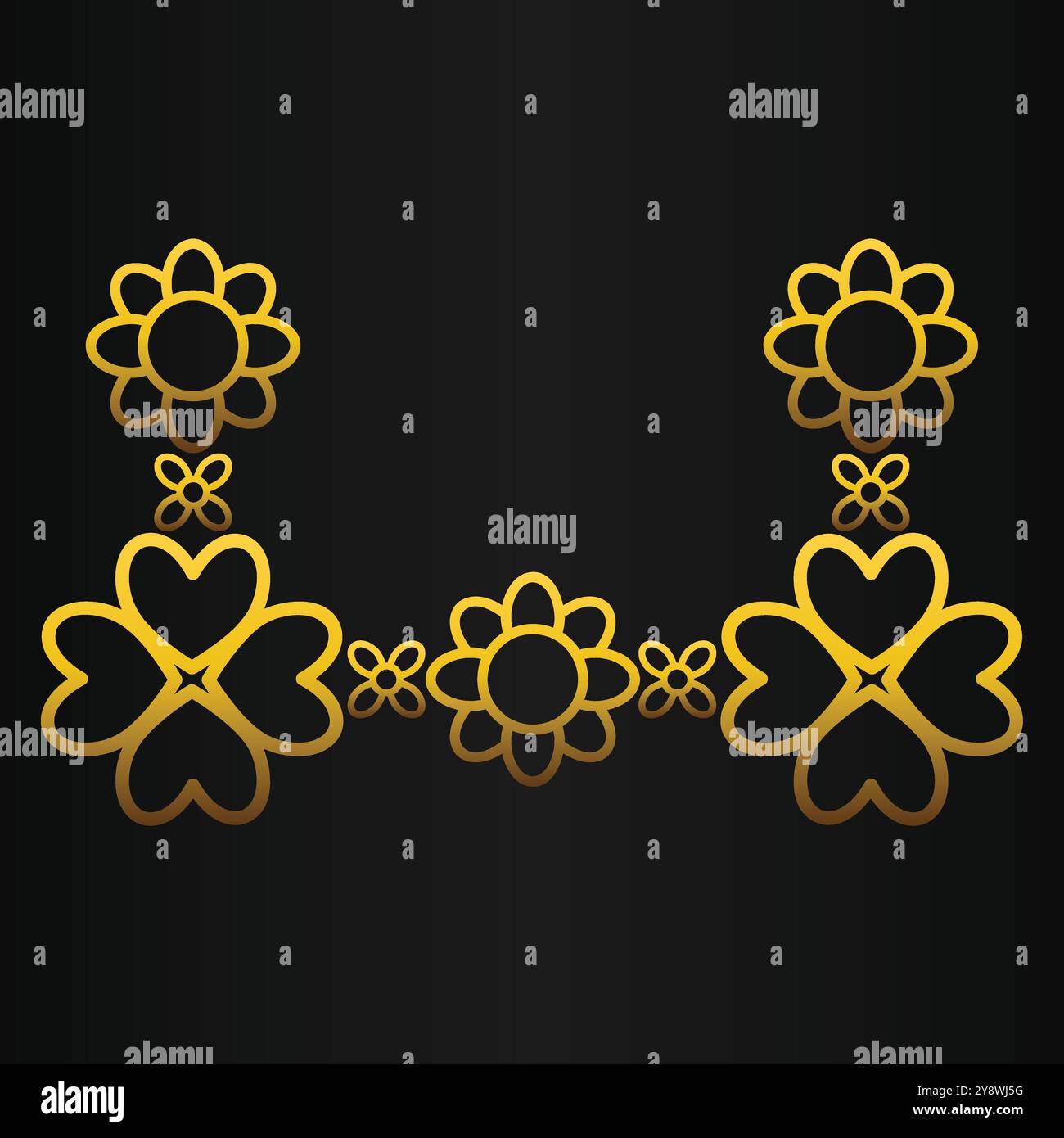 gold outline flower frame decoration design isolated on black ...