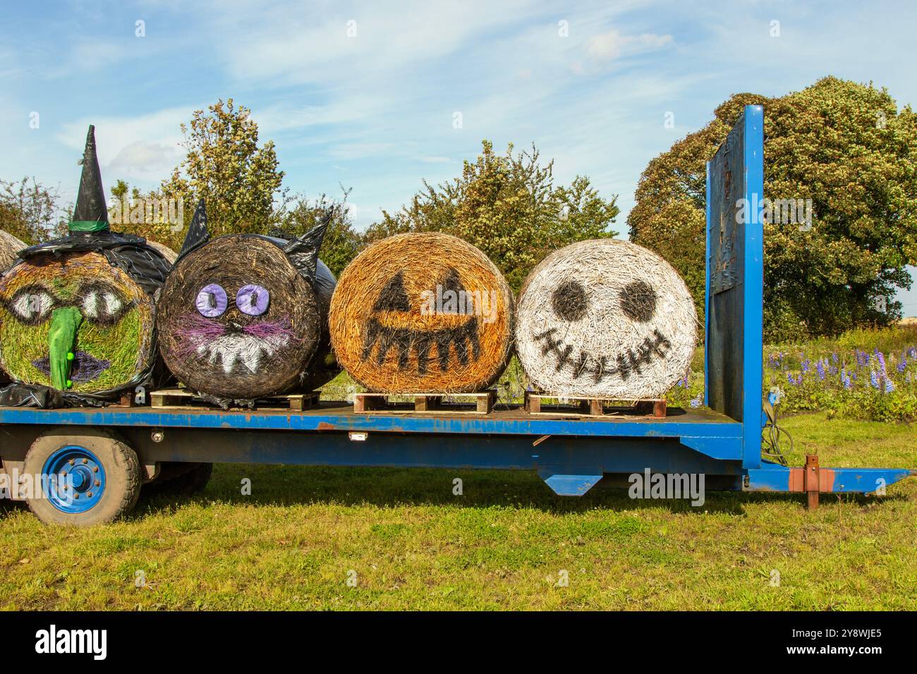 Painted Faces on straw bales in Holmeswood, Lancashire October 2024 ...