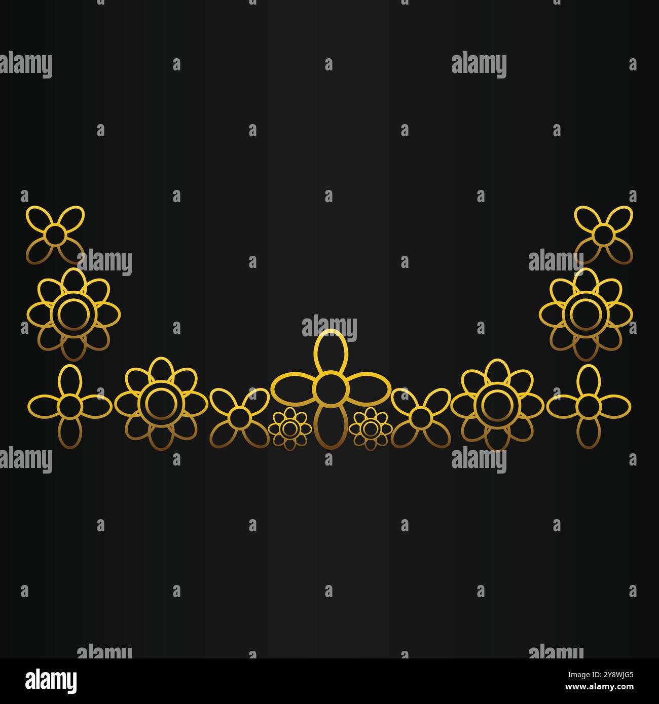 gold outline flower frame decoration design isolated on black ...