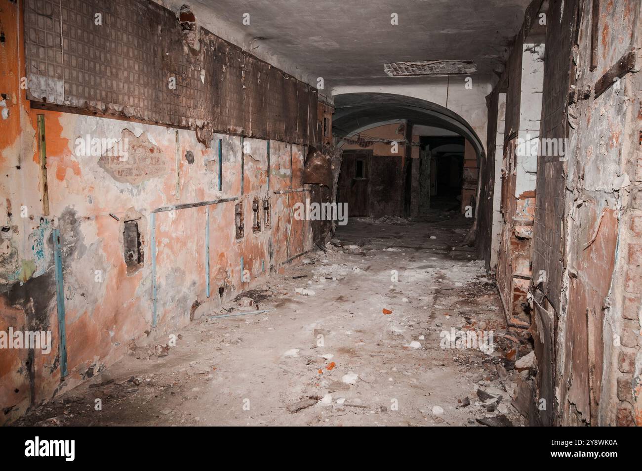 Abandoned Corridor of a Forgotten Building with Crumbling Walls and ...