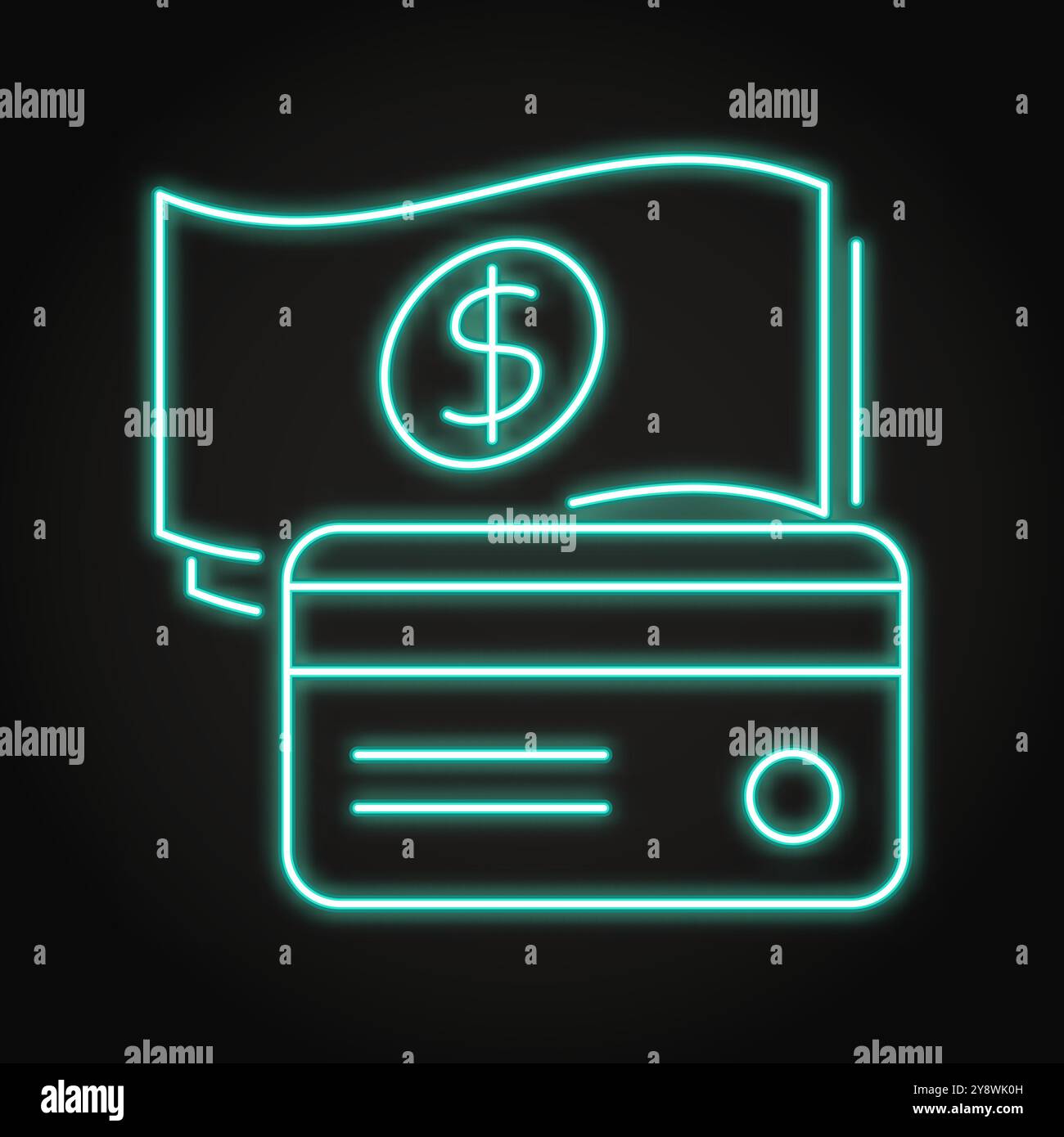 Cash and credit card neon icon. Money, payment symbol. Vector ...