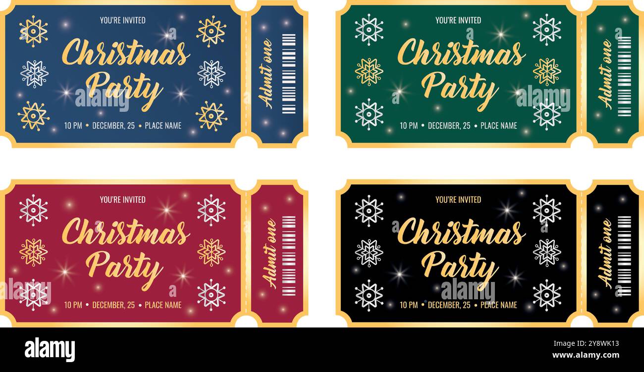 Set of Christmas party colorful tickets. Ticket template for admit one ...