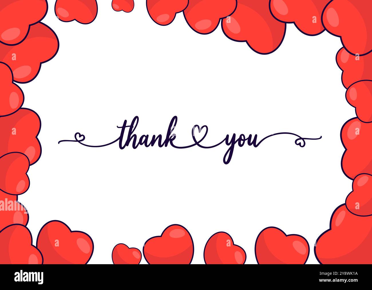 Thank You romantic card valentine. Red hearts on white background with ...