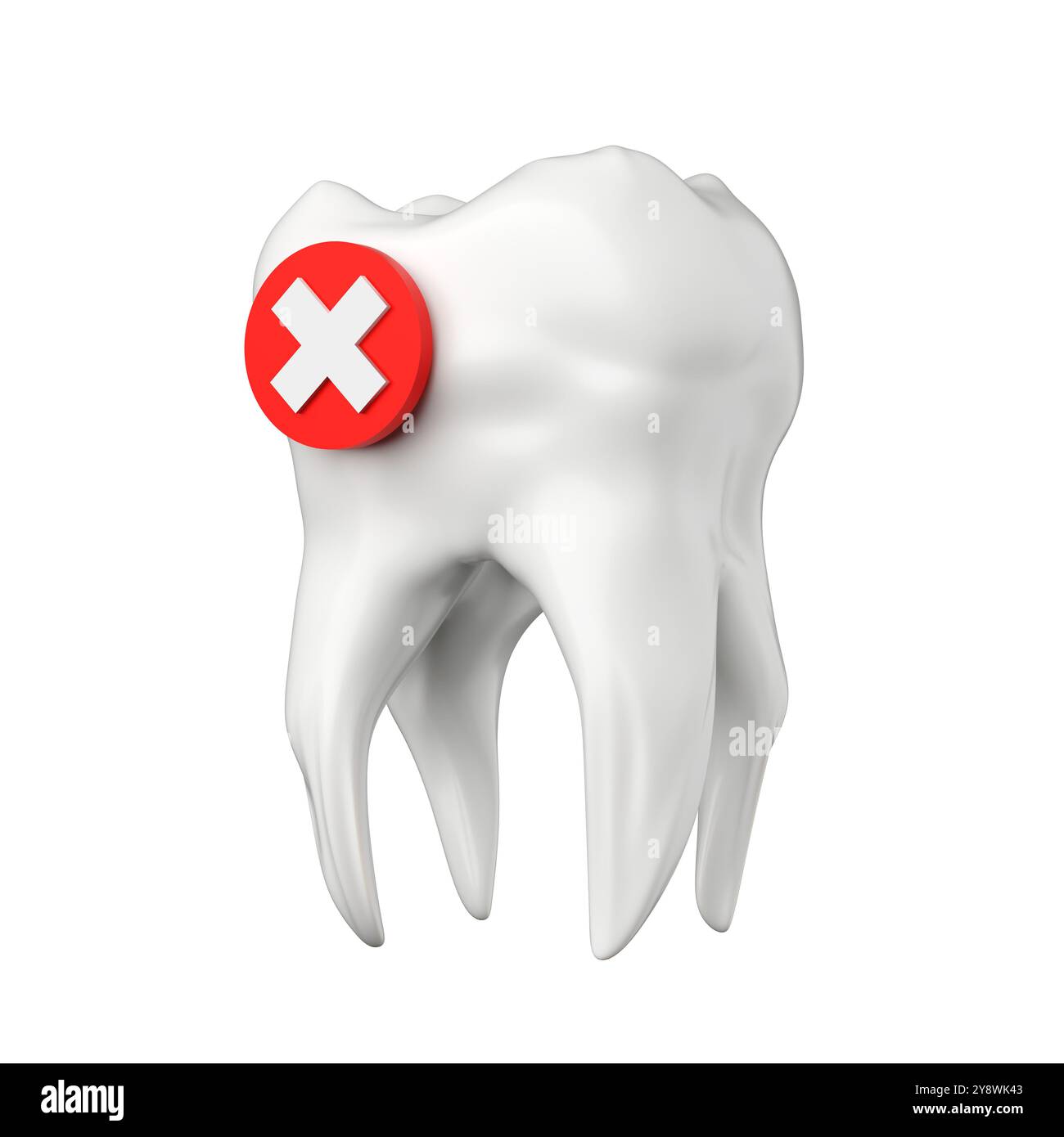 White molar tooth with a cross symbol isolated on white background ...
