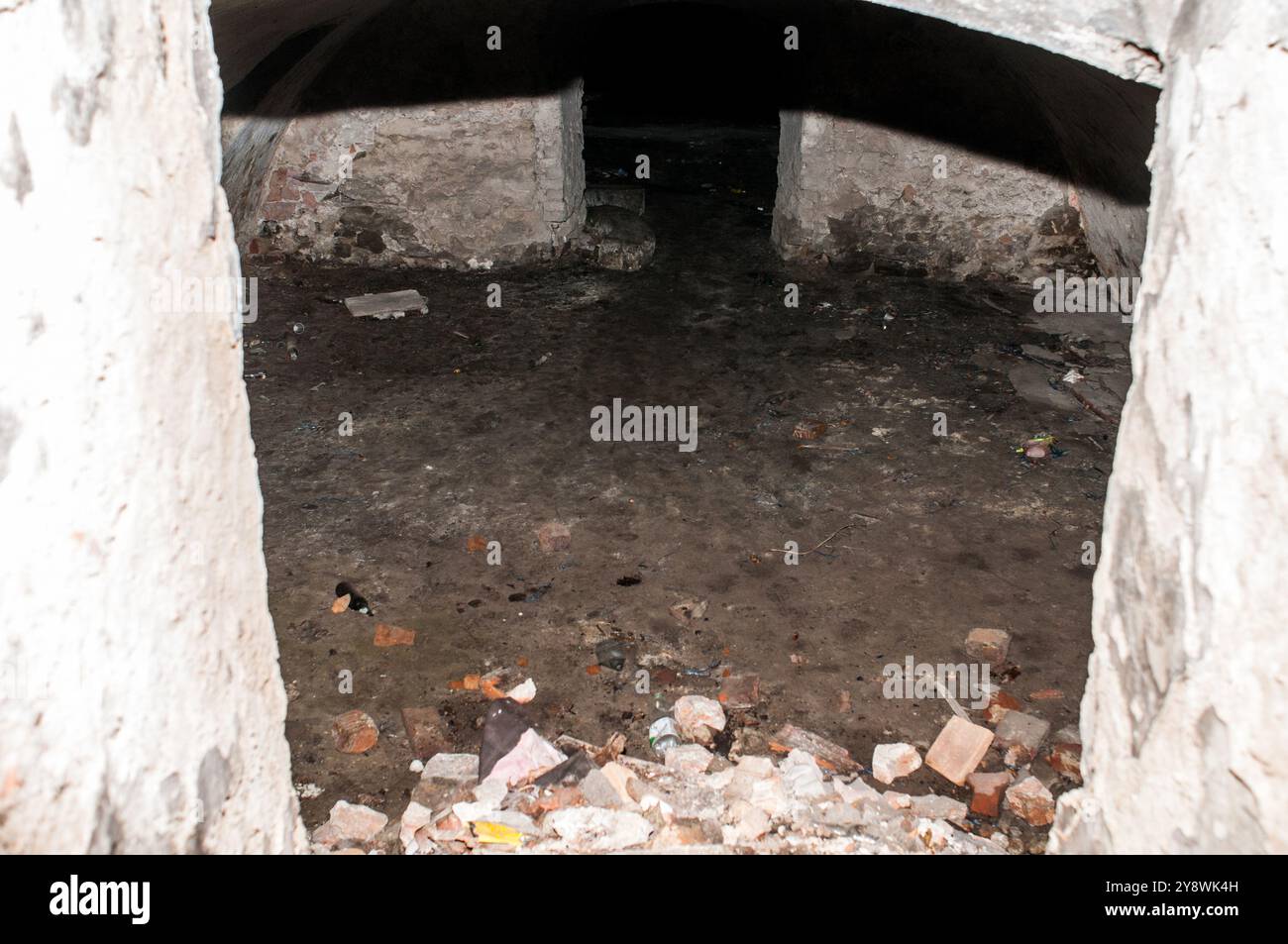 Dark and Abandoned Underground Passageway with Waterlogged Floor Stock ...