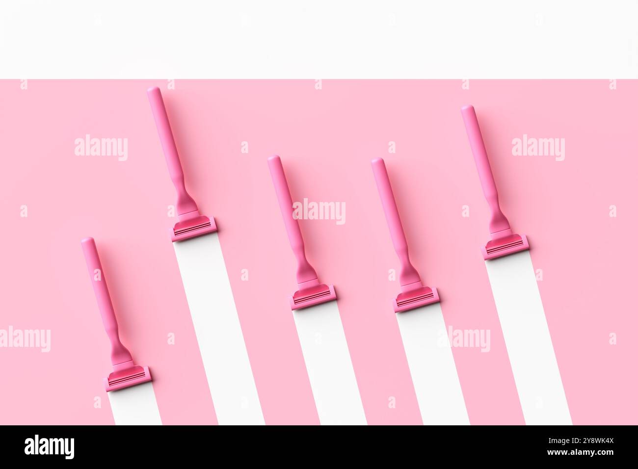 Pink razor blades with white trace on pink background. Shaving and ...