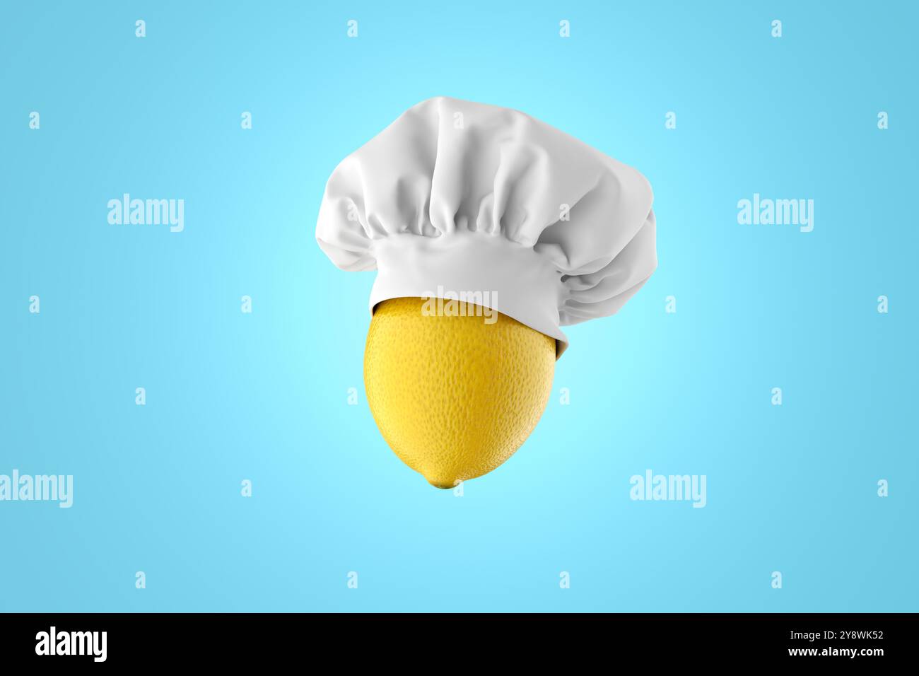 Lemon with a chef hat on pastel blue background. Minimalistic food ...