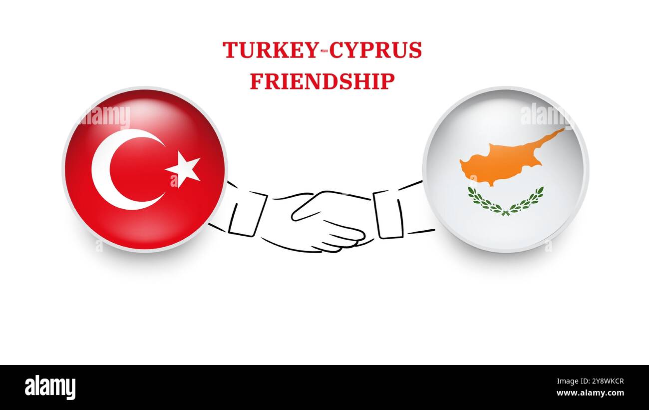 Turkey and Cyprus flags in circle with shake hand. Turkey And Cyprus ...