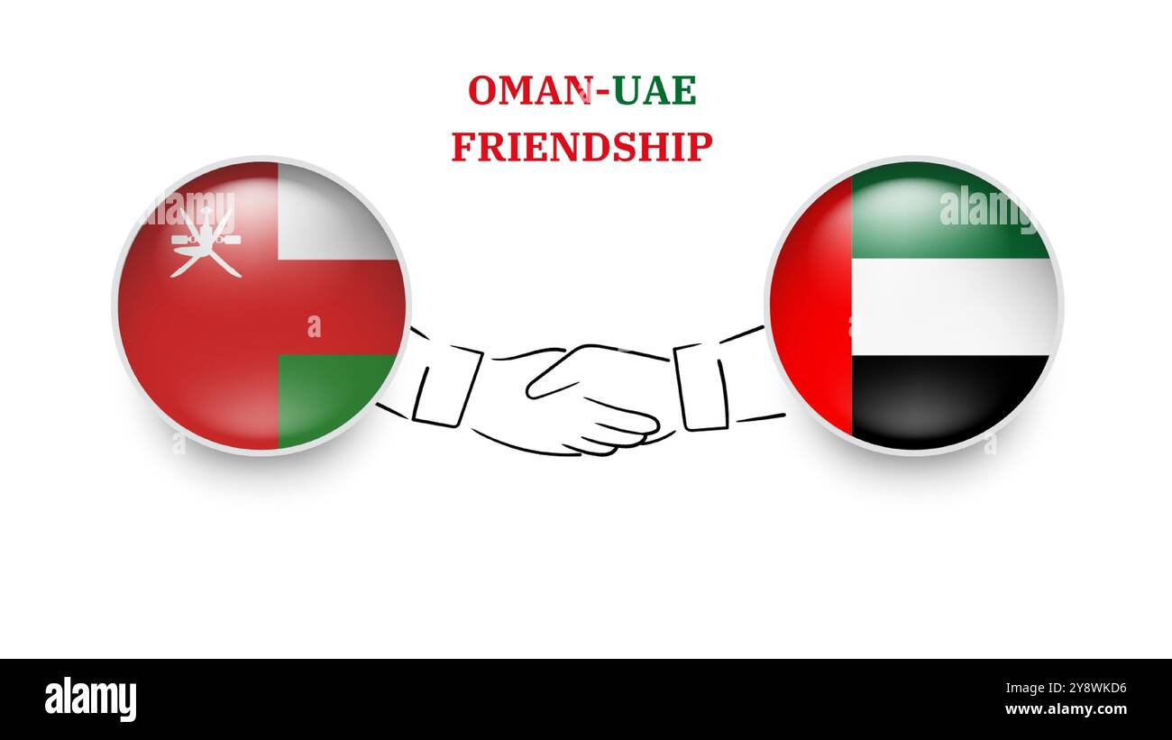 Oman and UAE flags in circle with shake hand. Oman And UAE friendship ...