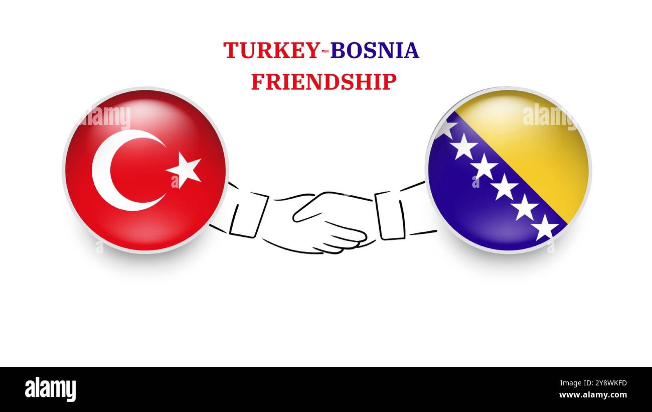 turkey and bosnia flags in circle with shake hand. turkey and bosnia ...