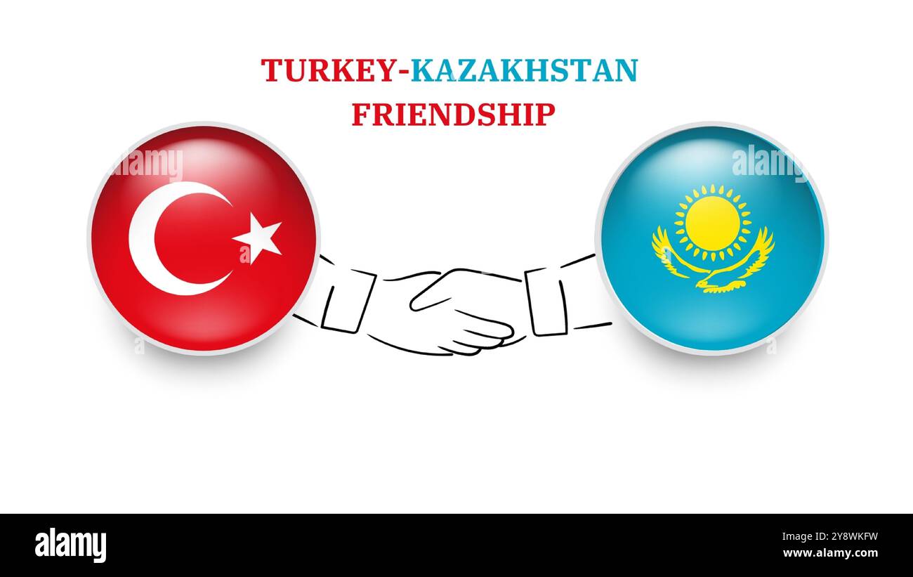 Turkey and Kazakhstan flags in circle with shake hand. Turkey And ...