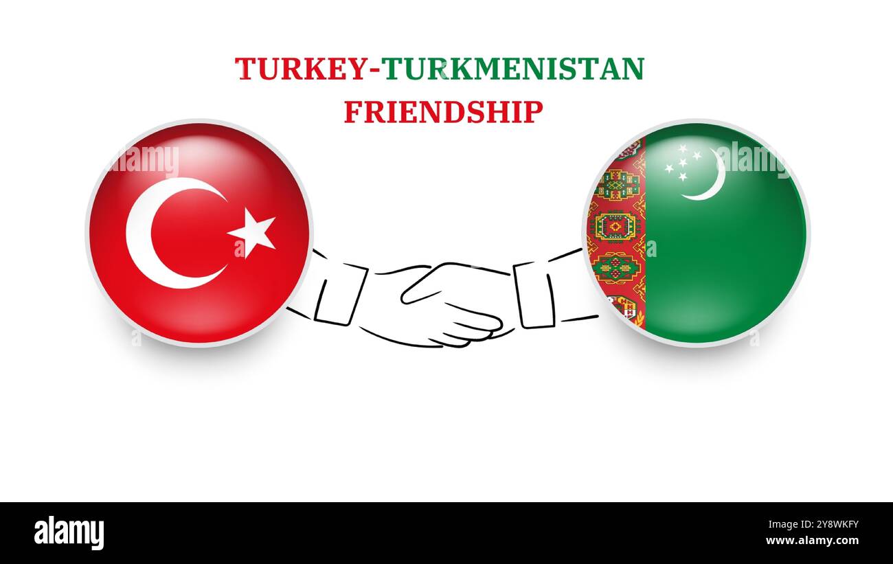 turkey and turkmenistan flags in circle with shake hand. turkey And ...