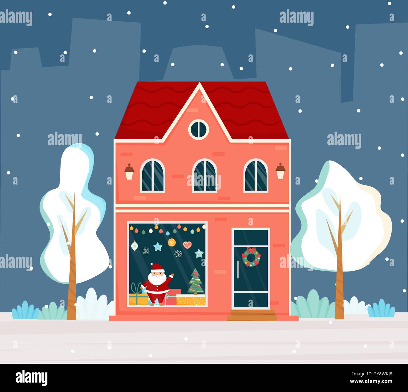 Gift shop at winter night on Christmas eve. Shop with Christmas ...