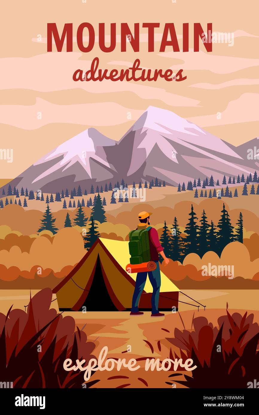 Man walking mountain sunrise Stock Vector Images - Alamy