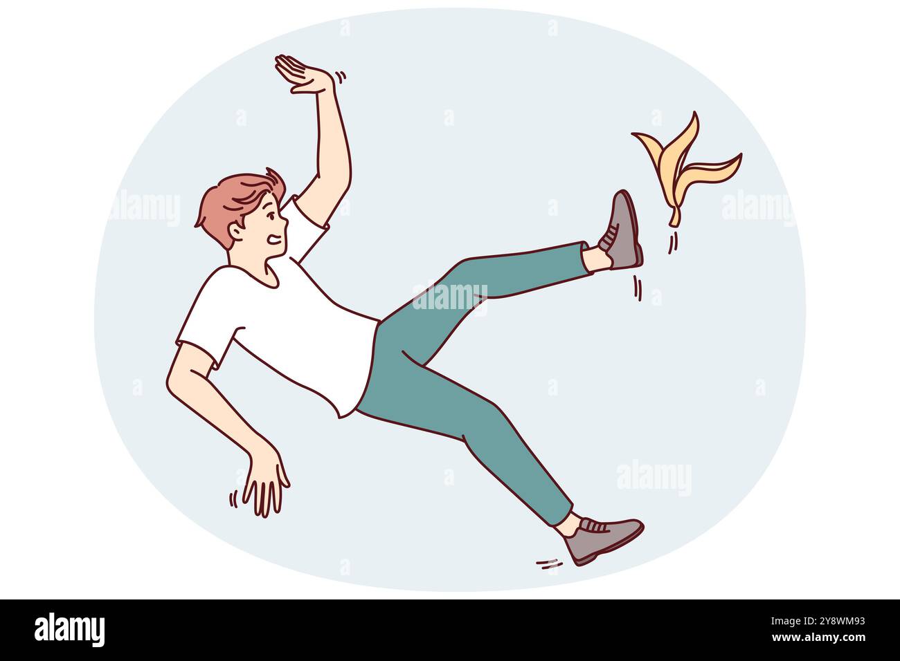 Clumsy man slipped on banana peel while walking through city streets or ...