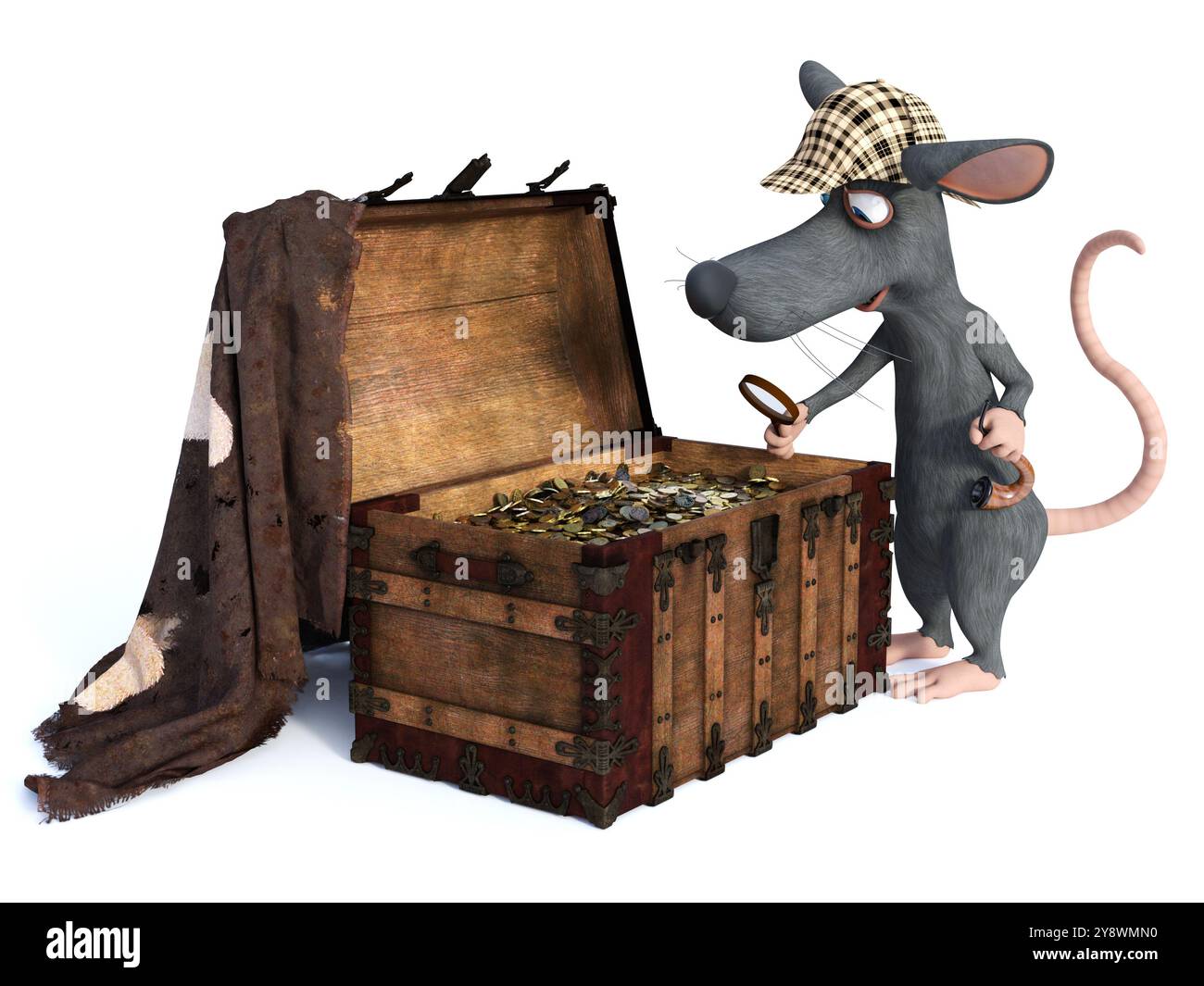3D rendering of a cute cartoon mouse holding a magnifying glass and ...