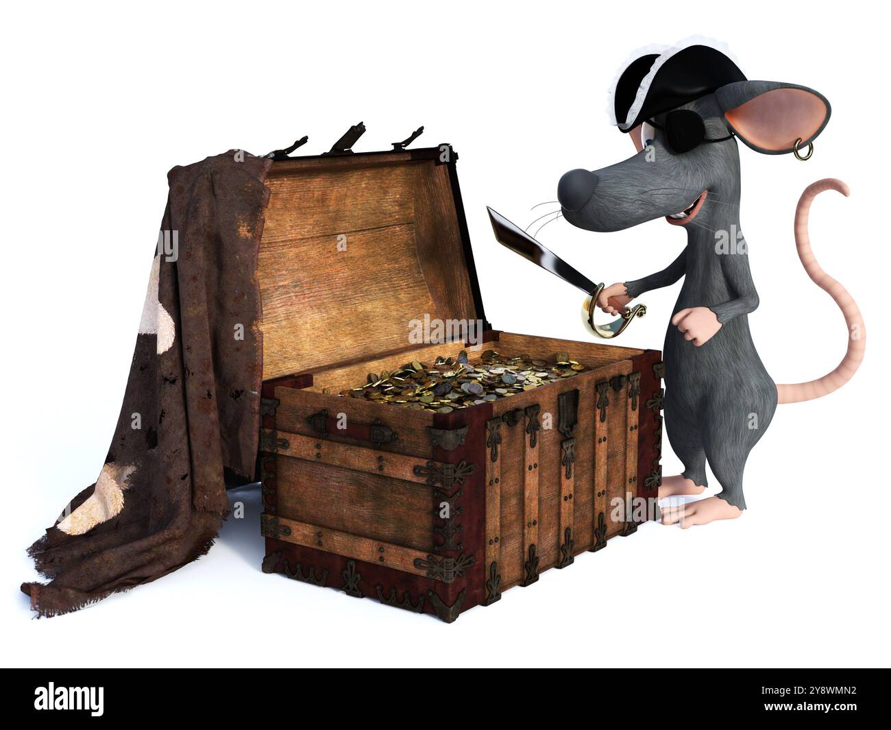 3D rendering of a cute smiling cartoon mouse pirate standing in front ...