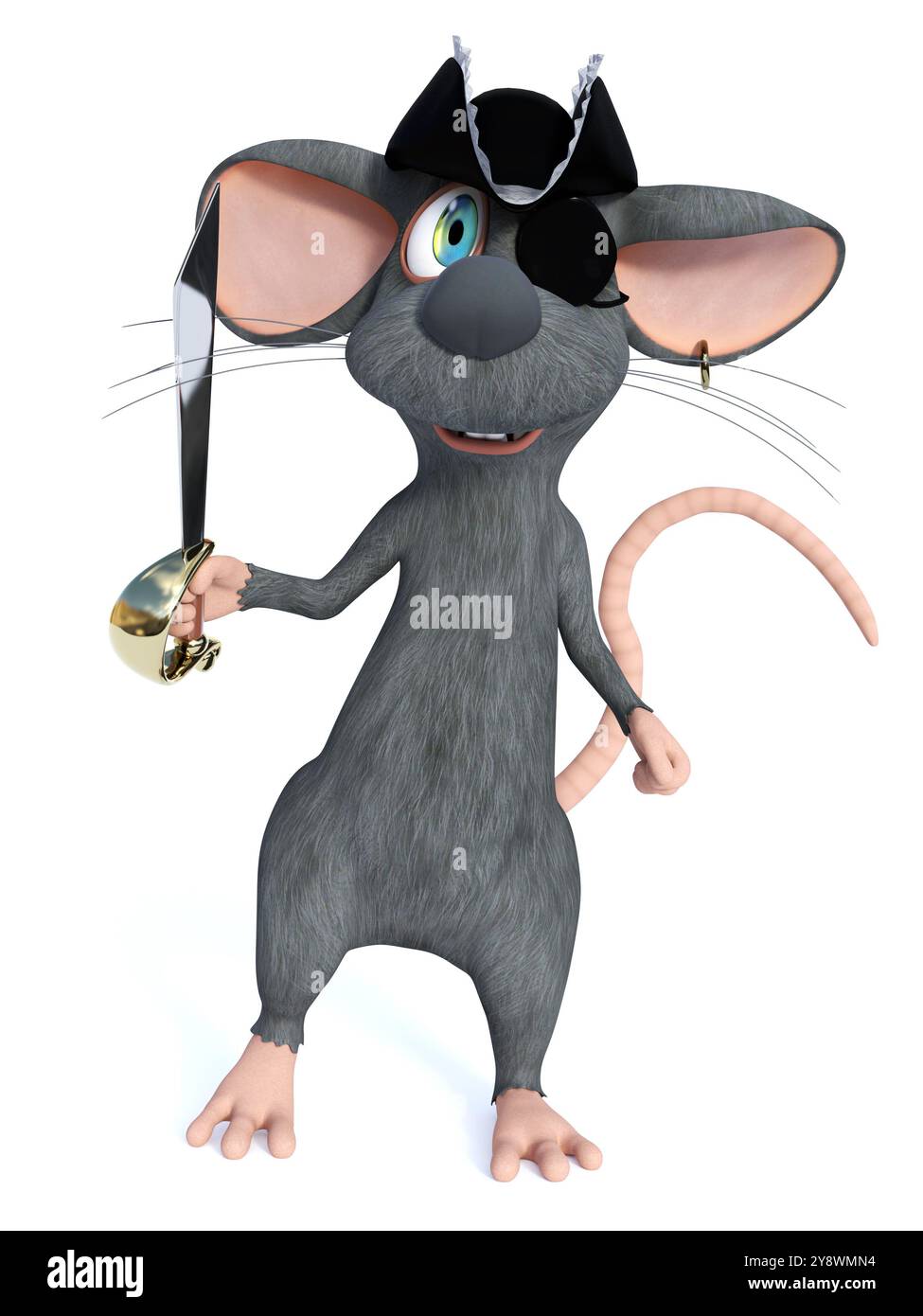 3D rendering of a cute smiling cartoon mouse pirate wearing an eye ...