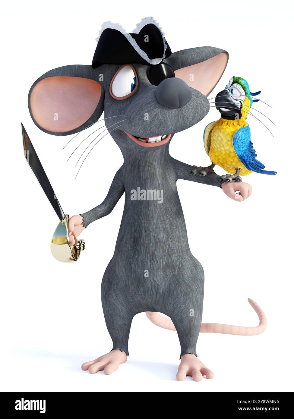3D rendering of a cute smiling cartoon mouse pirate wearing an eye ...