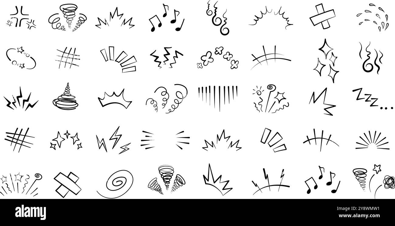 Manga or anime comic emoticon element graphic effects hand drawn doodle ...