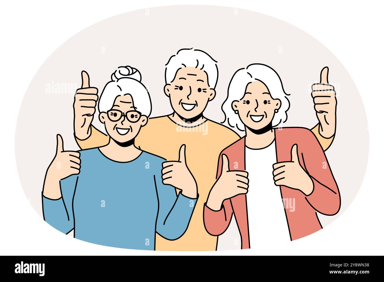 Overjoyed elderly people showing thumbs up enjoying maturity. Smiling ...