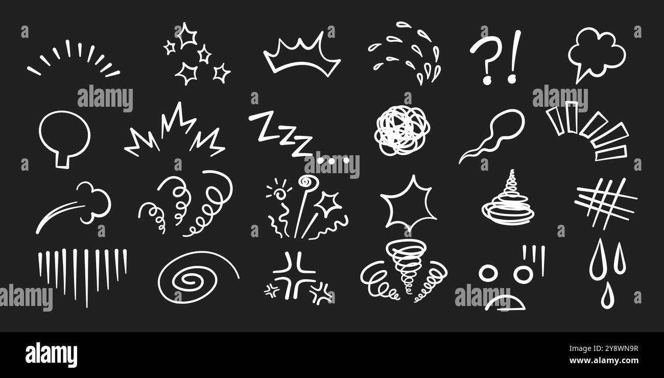 Manga or anime comic emoticon element graphic effects hand drawn doodle ...