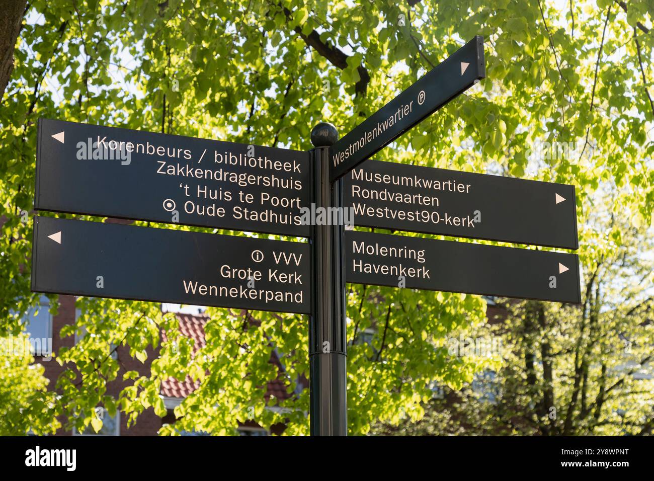 Tourist signage to various destinations in the center of Schiedam Stock ...